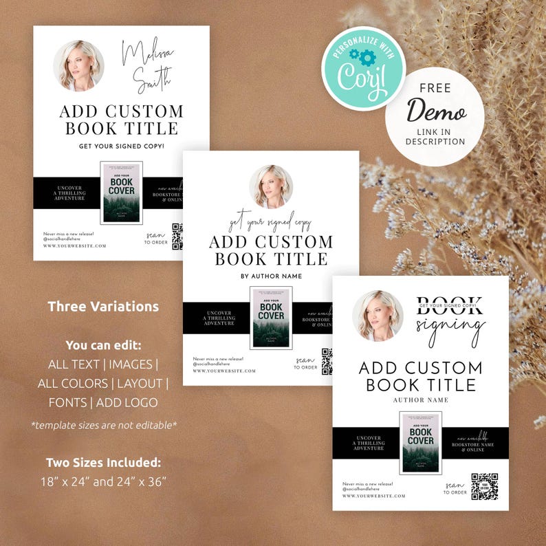 Book Signing Sign Template, Custom Book Launch Promo Poster, Minimalist ...