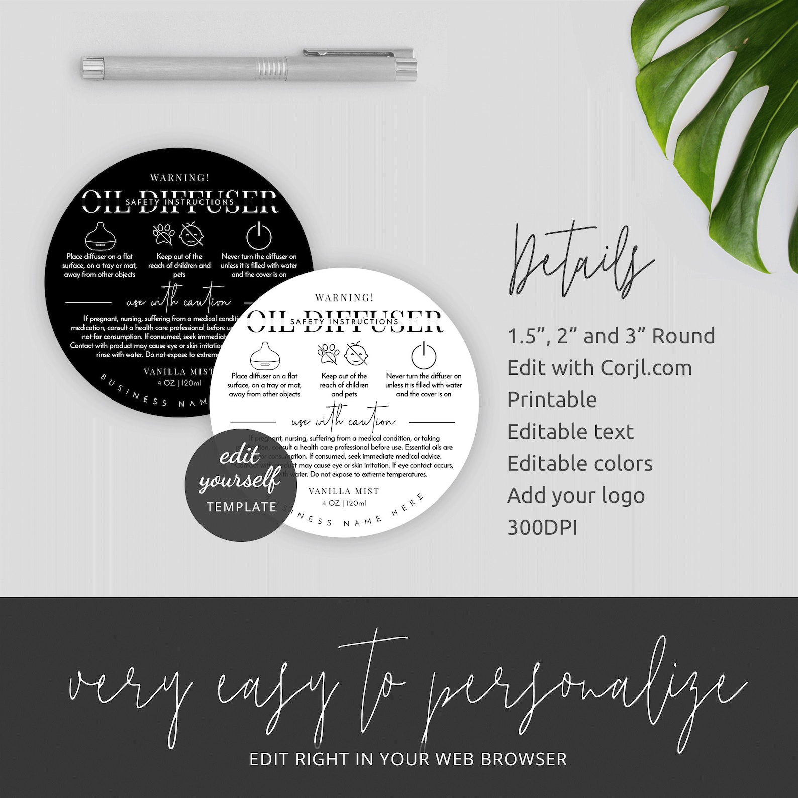 Essential Oil Diffuser Warning Label Template, Ultrasonic Diffuser ...