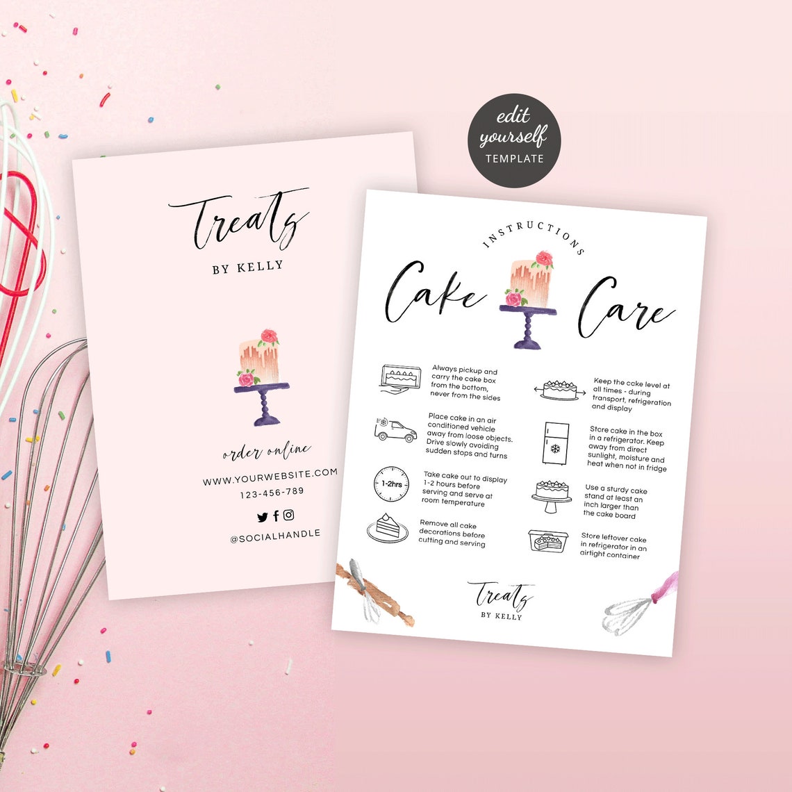 Editable Cake Care Instructions Printable Bakery Guide - Etsy