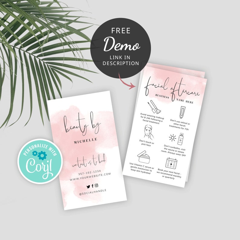 Editable Facial Care Card, Instant Facial Treatment Aftercare Guide ...