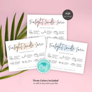 Tealight Candle Care Card, Printable Tea Lights Warning Template, Pink ...