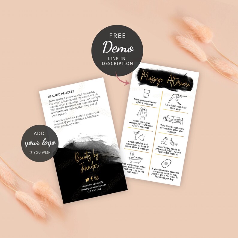 Massage Care Card Template Editable Massage Aftercare Guide | Etsy