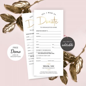 Faux Gold Donation Card Template, Customizable Fundraiser Donor Form ...