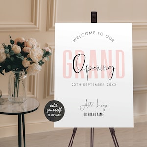 Grand Opening Welcome Sign Template, Feminine Pink Launch Party Signage ...