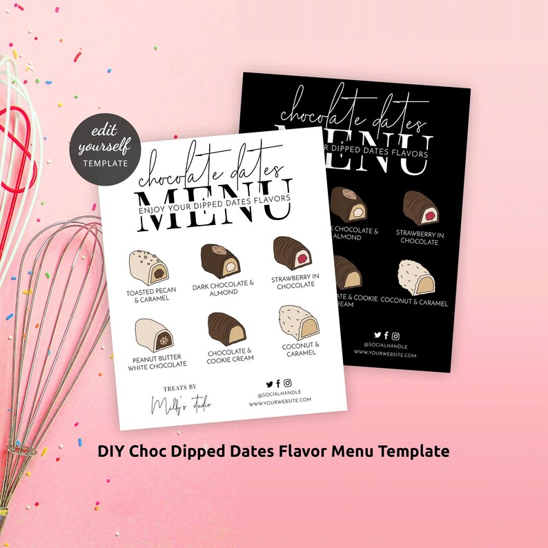 DIY Choc Dipped Dates Menu Template Minimalist Chocolate - Etsy