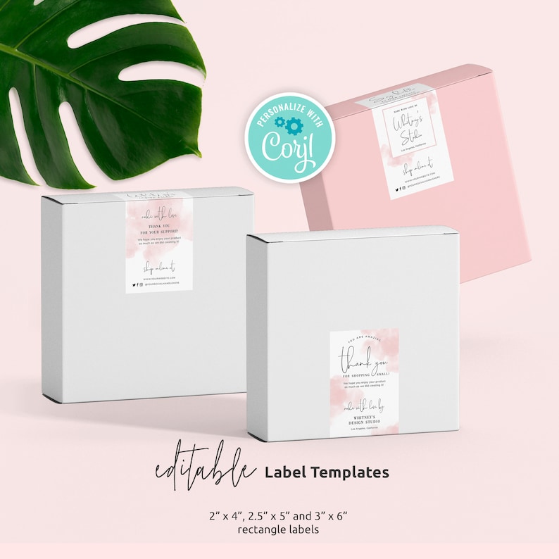 Box Seal Label Template Pink Watercolor Parcel Seal Stickers - Etsy