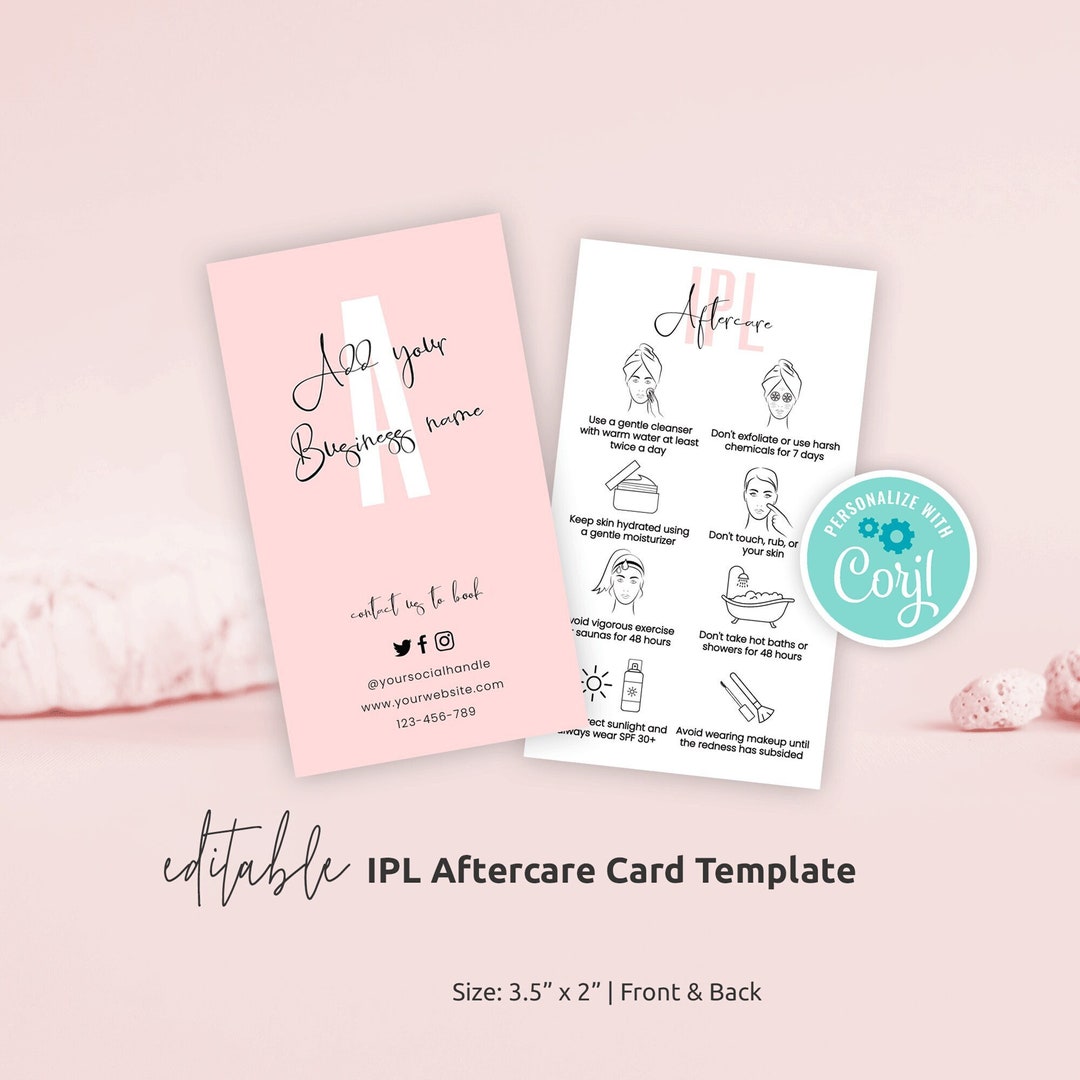IPL Aftercare Card Template, Editable Post IPL Care Instructions ...