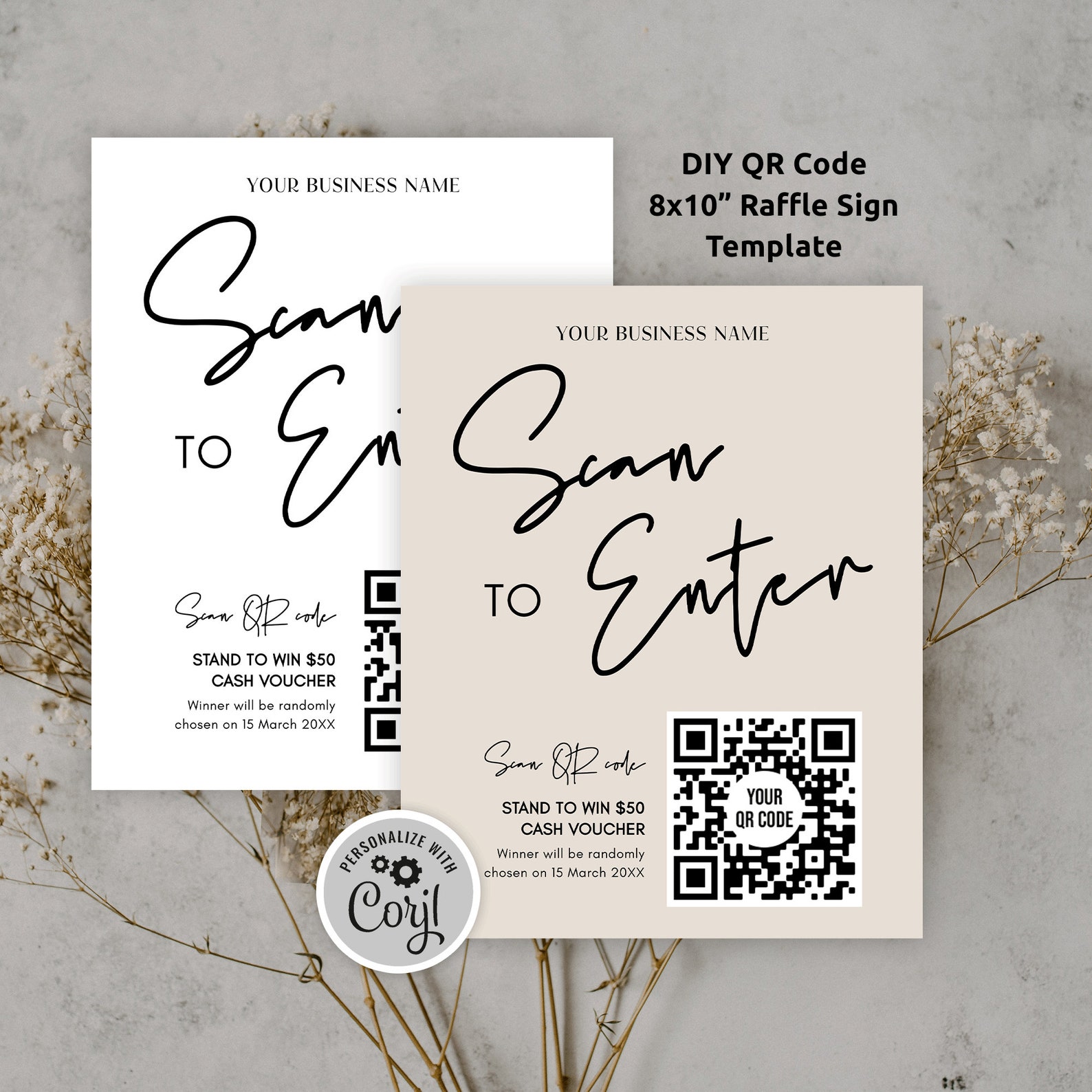 Boho Raffle QR Code Sign Template, Scannable Enter to Win 8x10" Poster ...