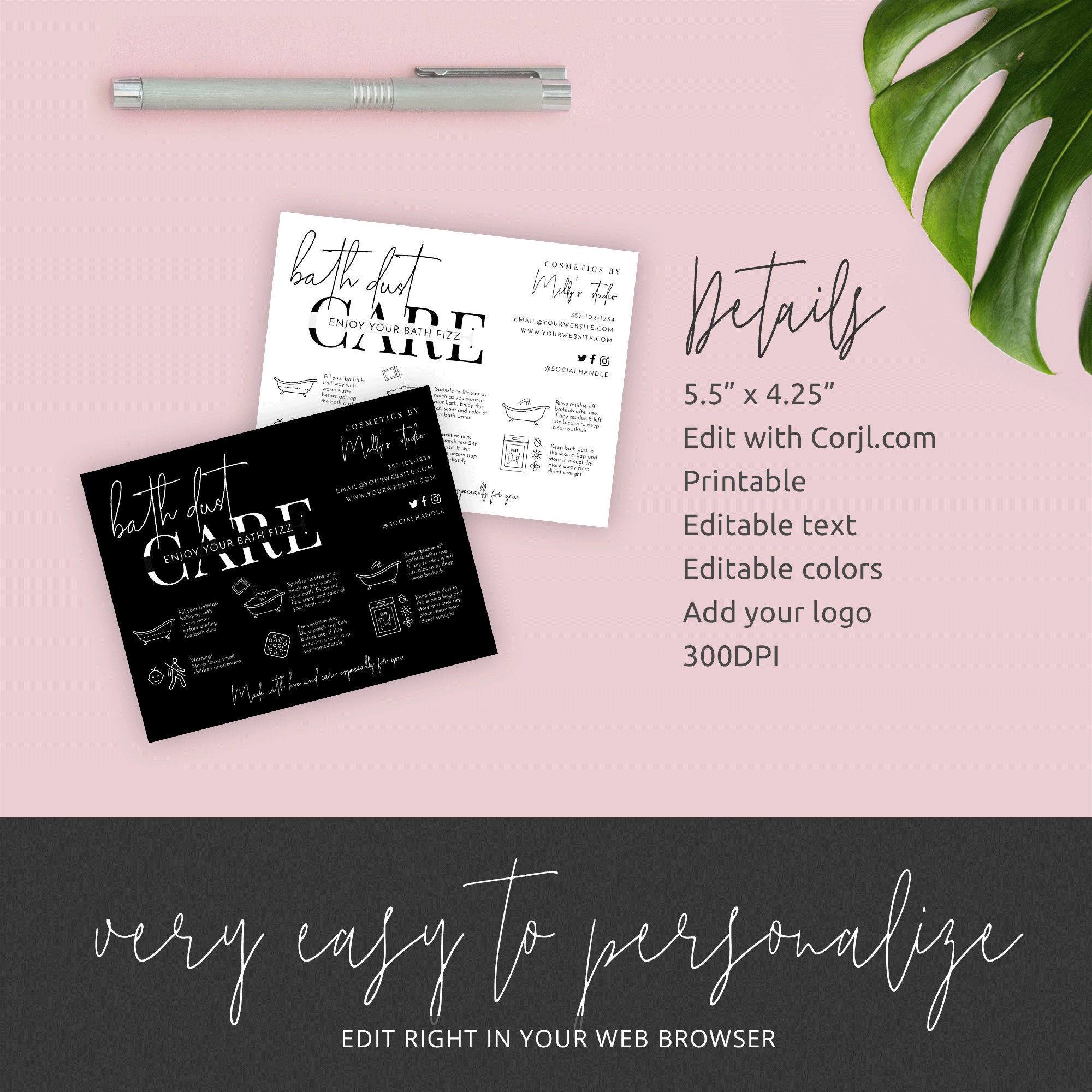 Bath Dust Care Guide Template Editable Bath Fizz Care Card | Etsy