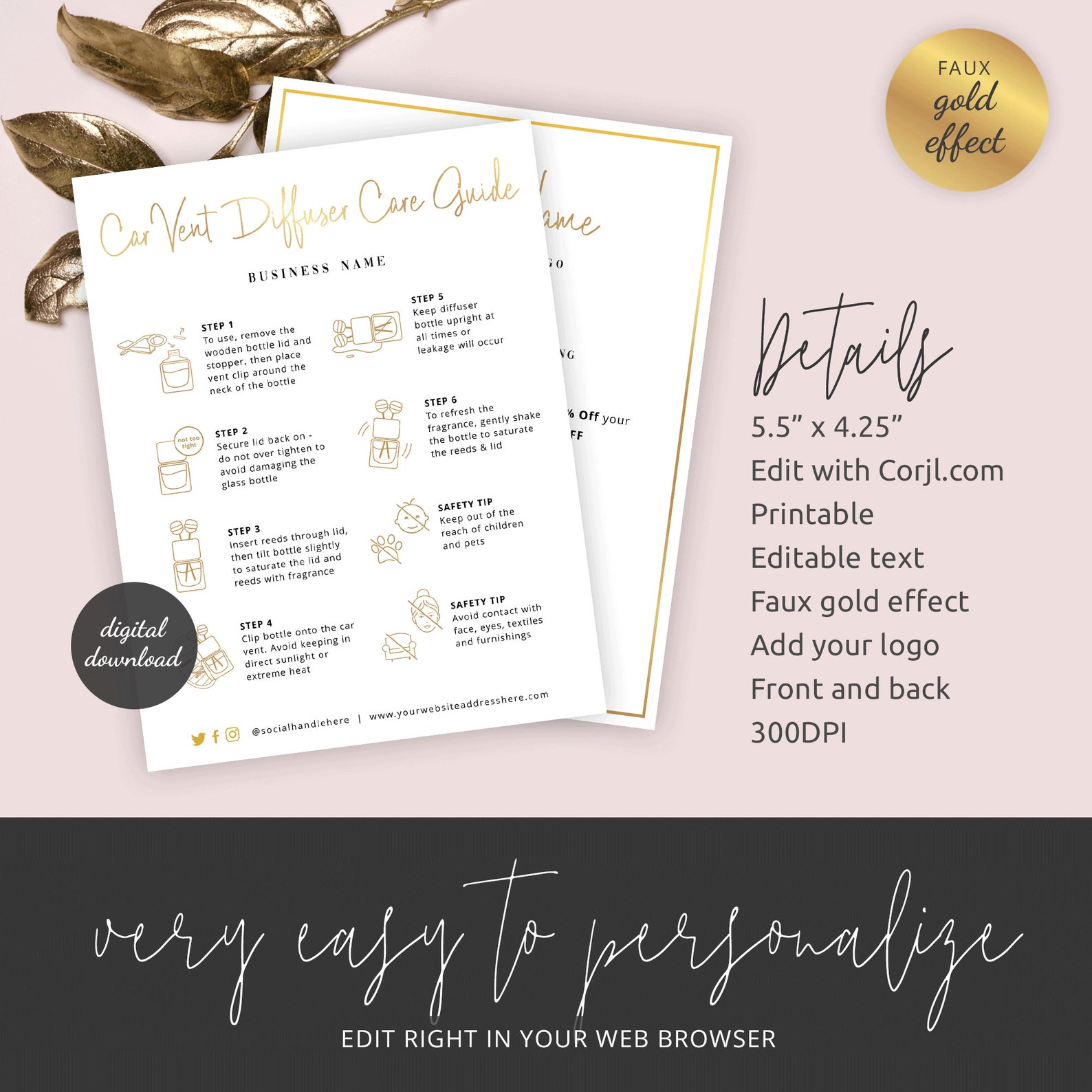 Car Vent Diffuser Care Card Template Car Reed Diffuser Safety - Etsy