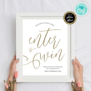 Gold Glitter Raffle Sign Template, Custom Enter to Win Party Poster 8 ...