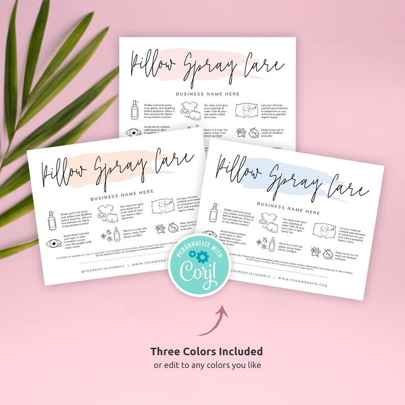 Pillow Spray Care Card Template, Editable Sleep Mist Care Guide ...