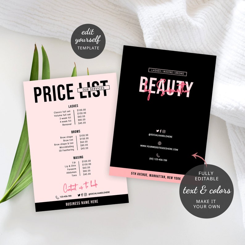 Neon Pink Business Price List DIY Pricing Template Printable - Etsy