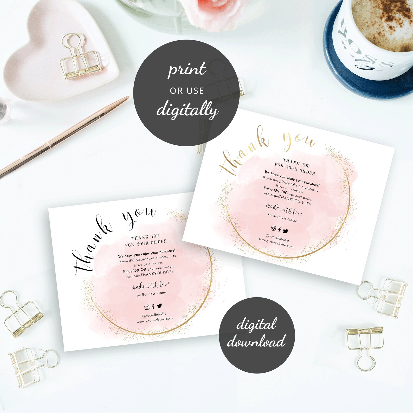 Editable Thank You for Order Template, DIY Business Thank Cards ...