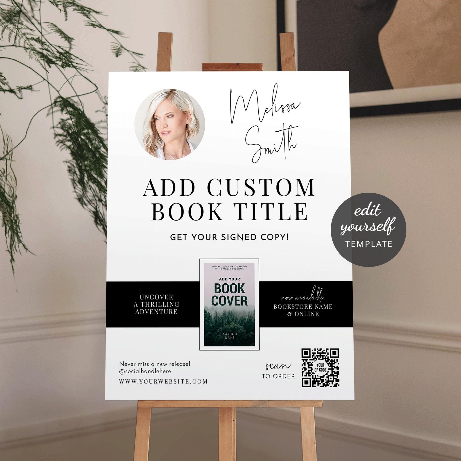 Book Signing Sign Template, Custom Book Launch Promo Poster, Minimalist ...