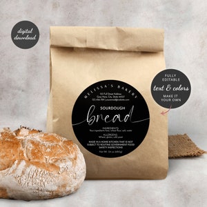 Custom Bread Labels Template, Minimalist Sourdough Food License ...