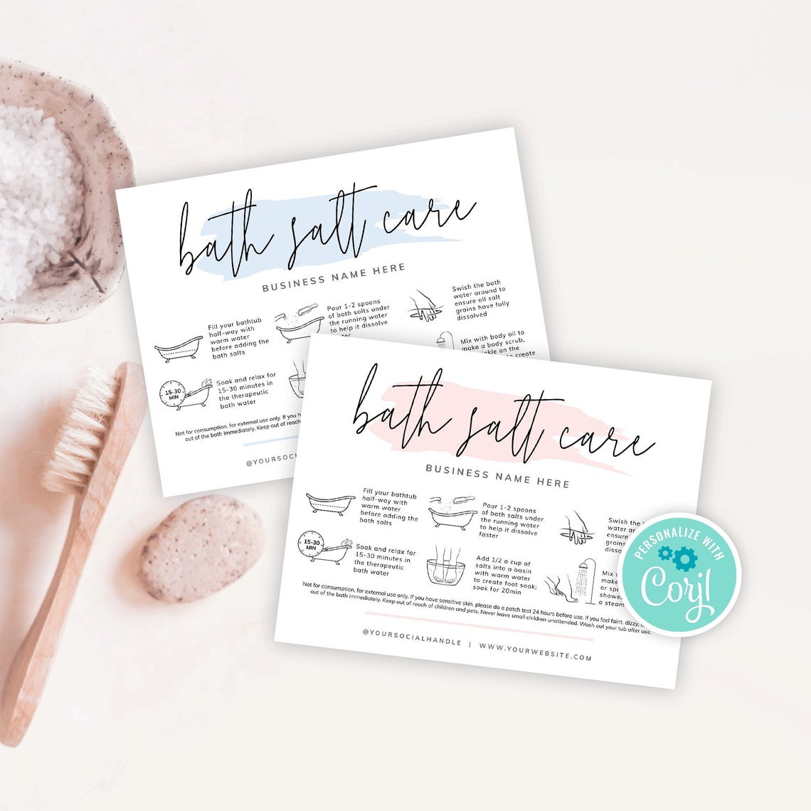 Bath Salts Care Card, Editable Epsom Salts Care Guide Template ...