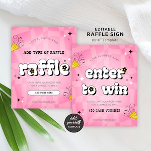 Trendy Retro Raffle Sign Template, Groovy Girly Pink Design ...