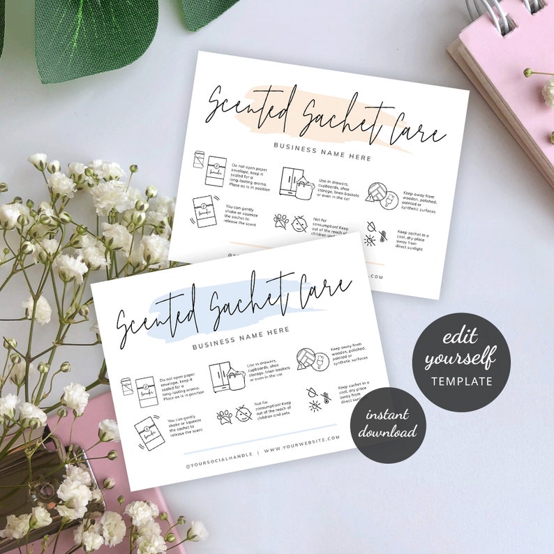 Scented Sachet Care Card Template Editable Perfume Sachet - Etsy