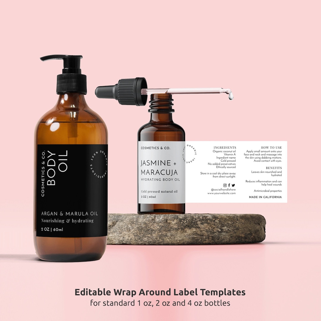 Minimal 1 Oz, 2 Oz, 4 Oz Bottle Wrapper Label Template, Editable ...