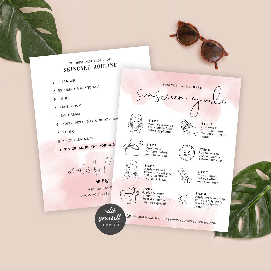 Sunscreen Application Guide Template, SPF Face Cream Editable Care Card ...