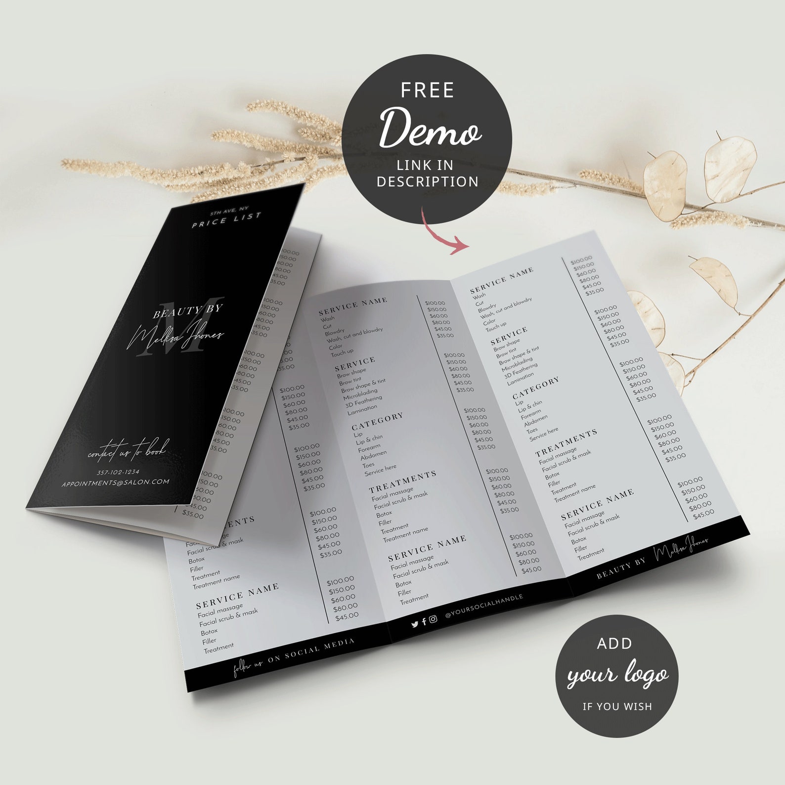 Tri-fold Price List Template Editable Business Pricing Sheet - Etsy