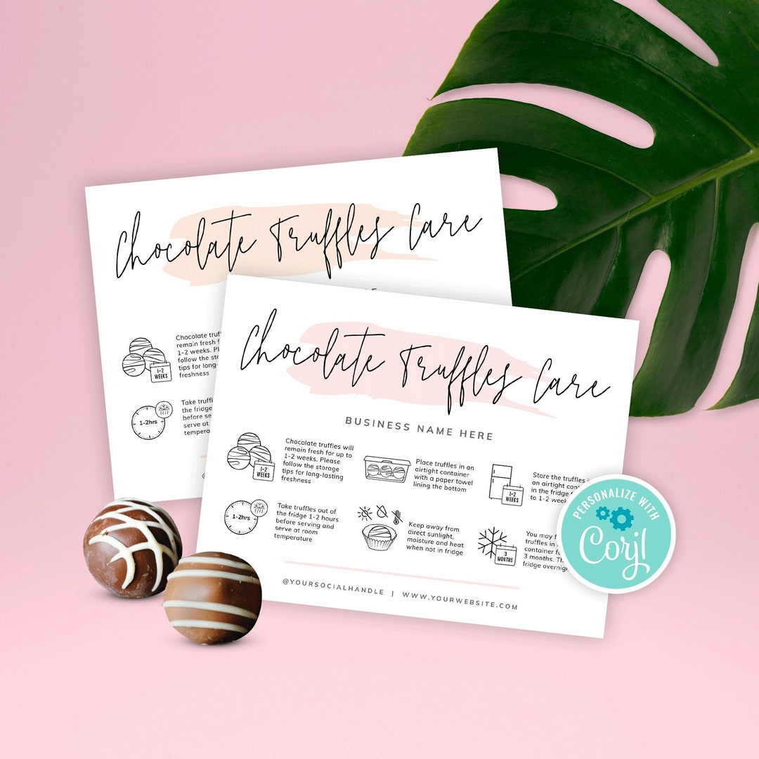 Chocolate Truffles Care Card, Custom Truffles Care Instructions ...