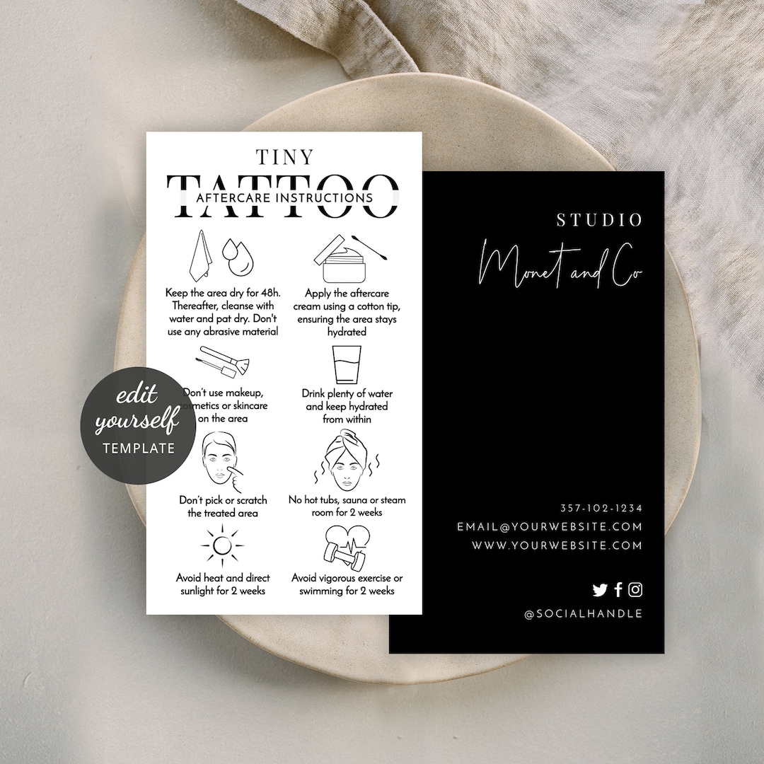 Tiny Tattoo Aftercare Instructions Cards, Custom Tattoo Artist Care ...