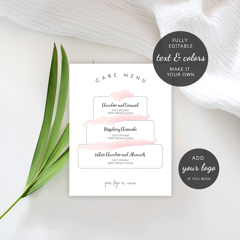Editable Cake Flavor Sign Printable Cake Menu Template | Etsy