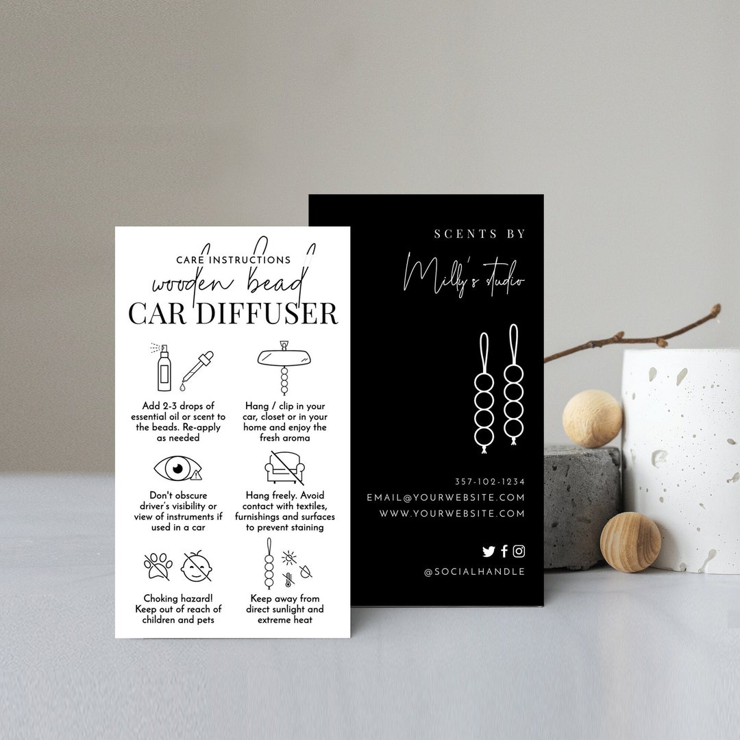 Wooden Bead Car Diffuser Care Card Template, Editable Air Freshener ...