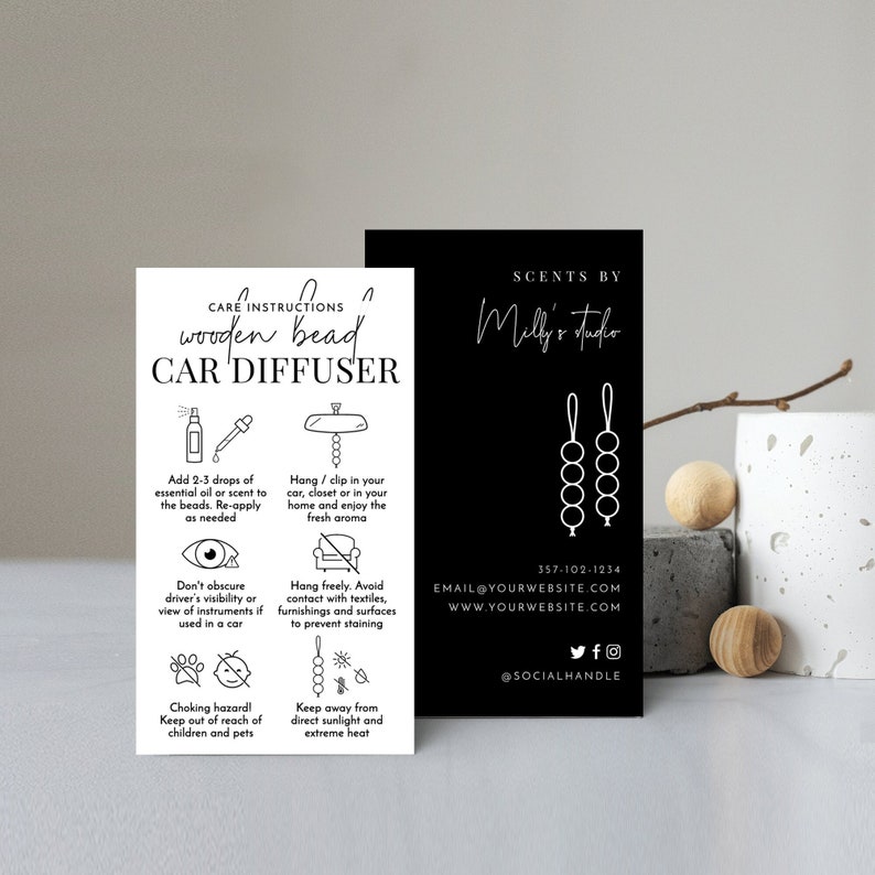 Wooden Bead Car Diffuser Care Card Template, Editable Air Freshener ...