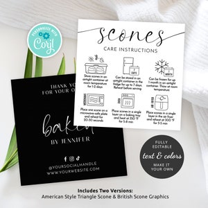 Scones Care Card Template, Custom Storage & Reheating Instructions for ...