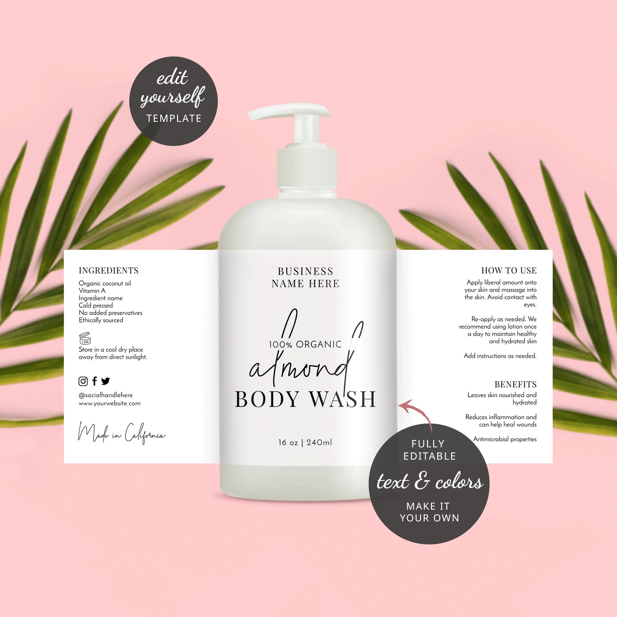 Minimalist Pump Bottle Label Template Editable Wrap Around 8 - Etsy