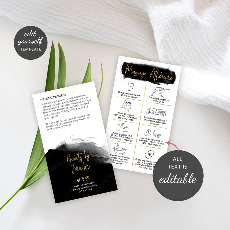 Massage Care Card Template Editable Massage Aftercare Guide | Etsy