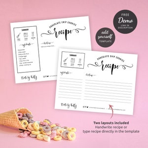 Printable Recipe Card Template Baker Recipe Note - Etsy