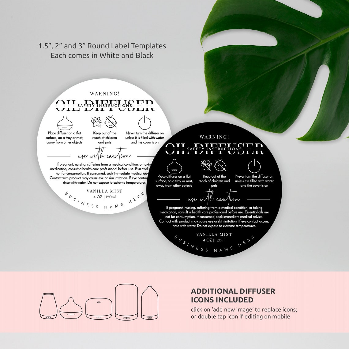 Essential Oil Diffuser Warning Label Template, Ultrasonic Diffuser ...