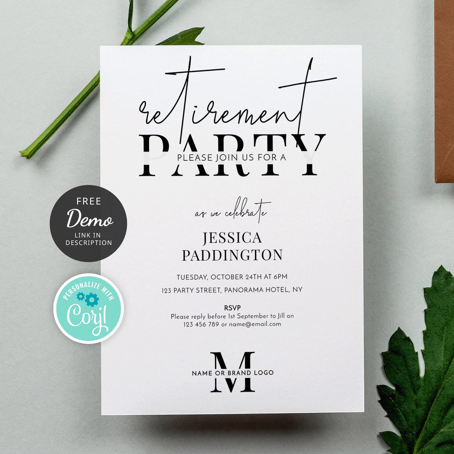 Retirement Party Invitation Template, Minimalist Farewell Dinner Invite ...