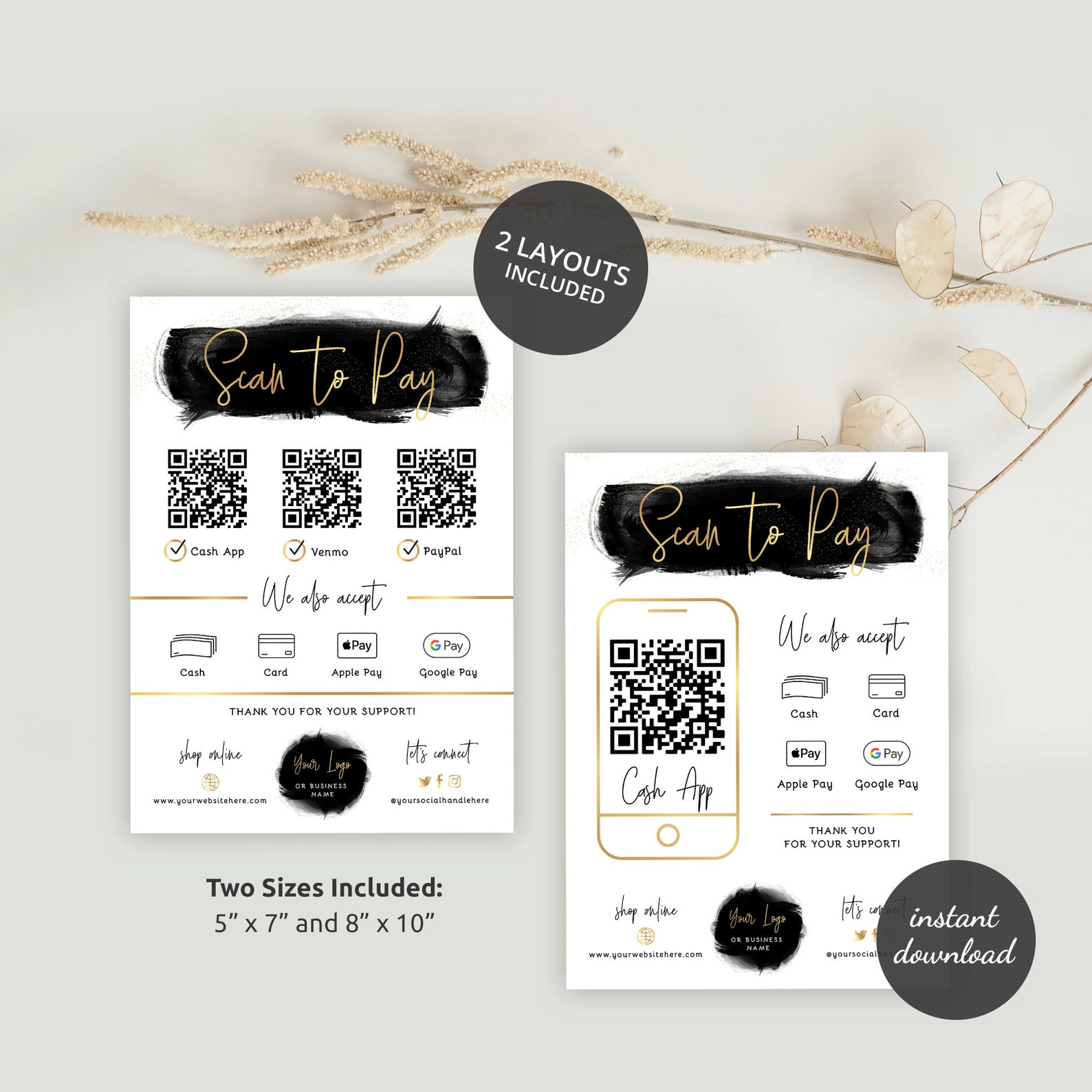 Scan to Pay QR Code Sign Template, Printable Scan Here to Pay Signage ...