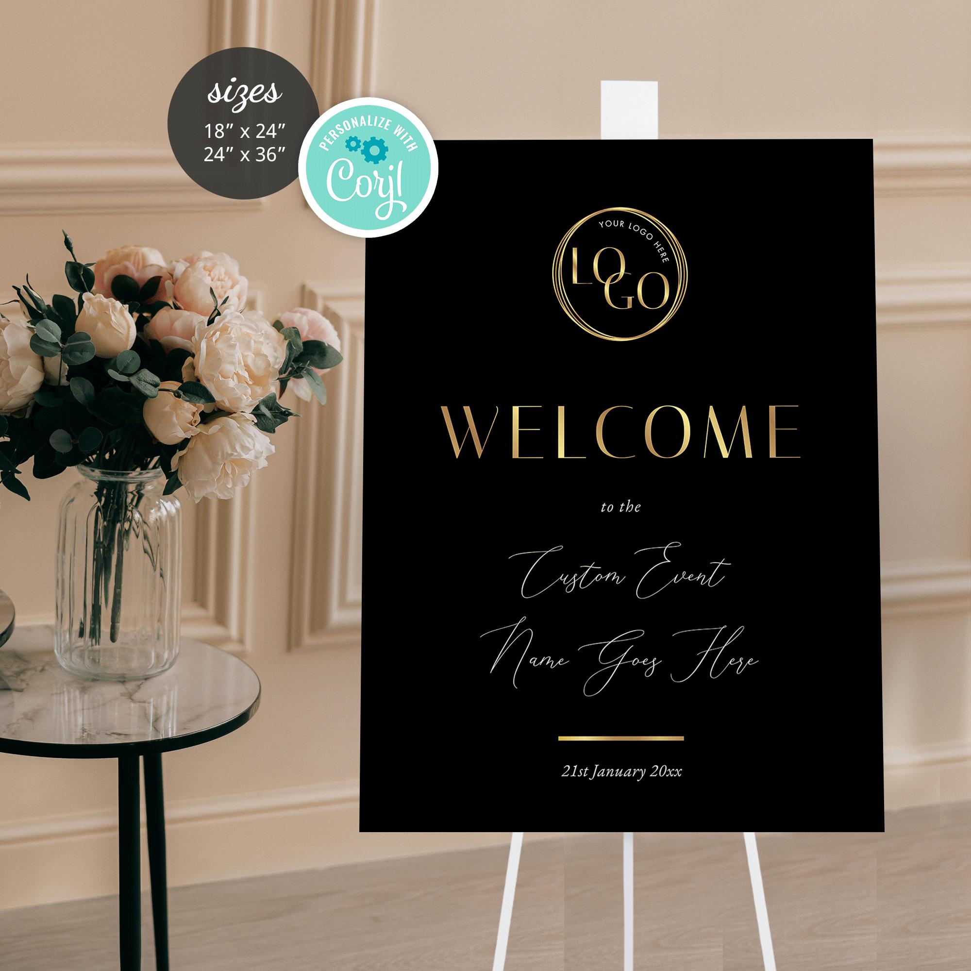 Business Event Welcome Sign Template: Navy & Gold Corporate Party Easel ...
