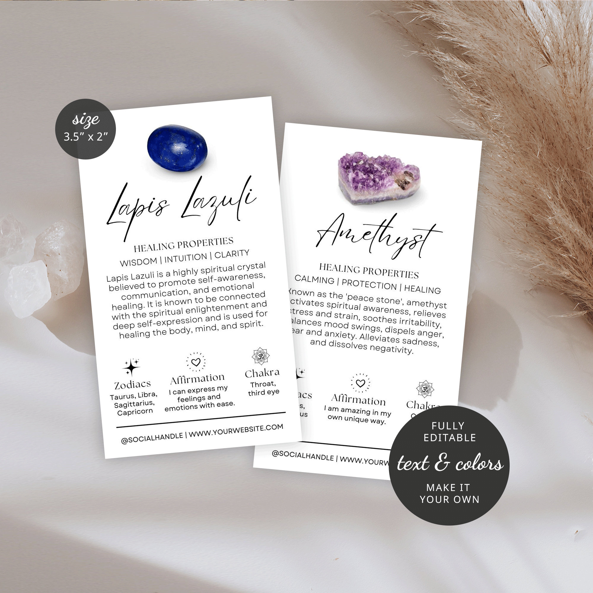 100 Crystals Healing Properties Cards Template Canva Editable - Etsy