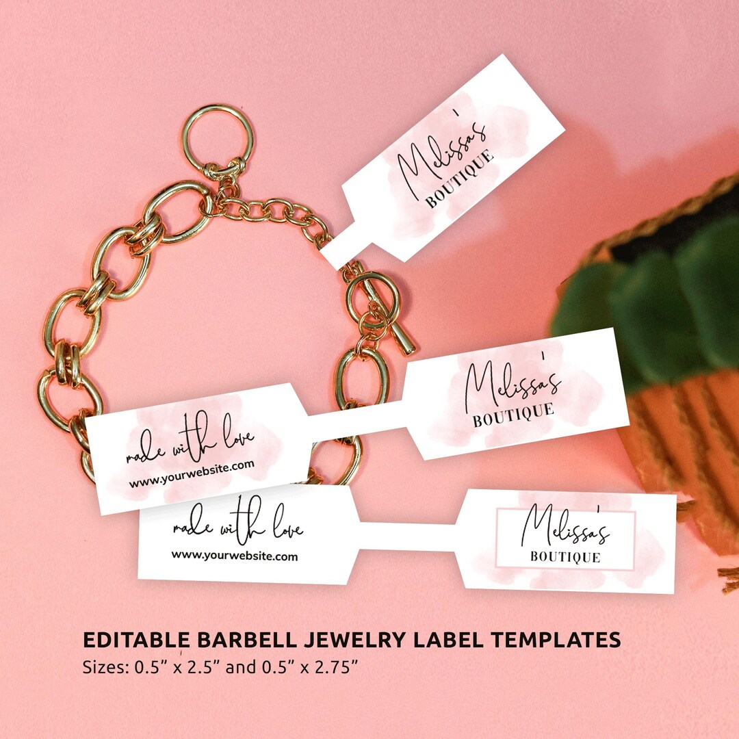Custom Jewelry Tag Template, Girly Pink Watercolor Bracelet Label ...