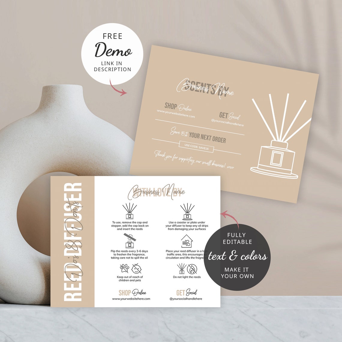 Editable Reed Diffuser Care Card Template Minimalist Room | Etsy