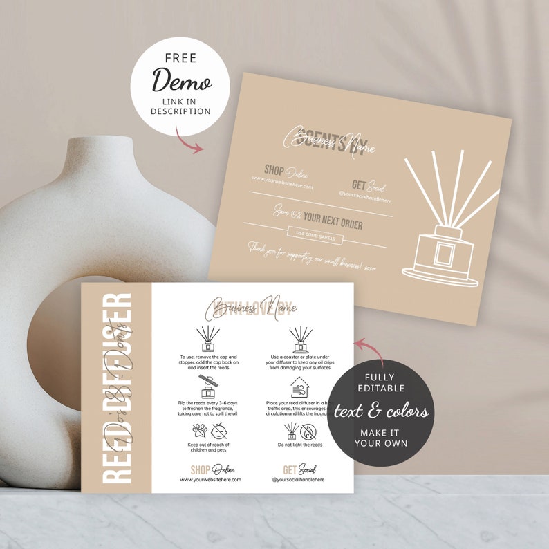 Editable Reed Diffuser Care Card Template Minimalist Room | Etsy