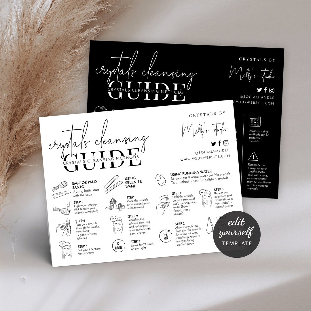Crystals Cleansing Guide Template, How to Recharge Crystals Care Card ...
