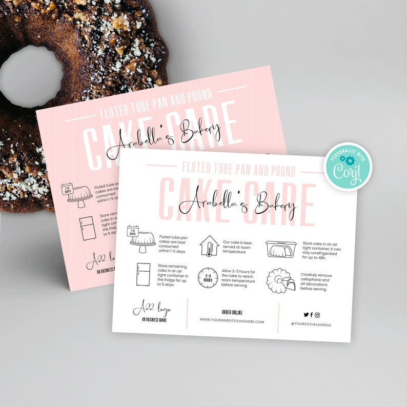 Pound Cake Care Card Template Feminine Fluted Tube Pan Cake - Etsy