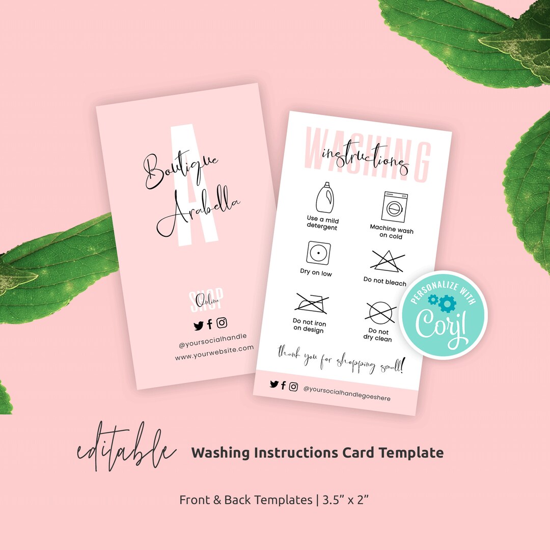 Washing Care Card Template Editable T-shirt Washing - Etsy