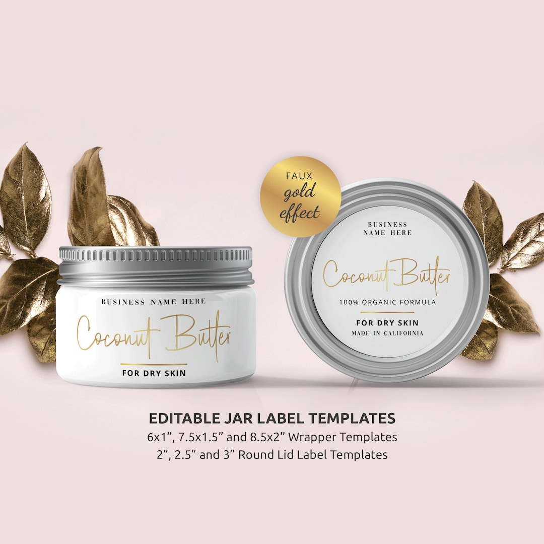 Custom Jar Wrap Around Labels, Faux Gold Cosmetics Tub Label Template ...