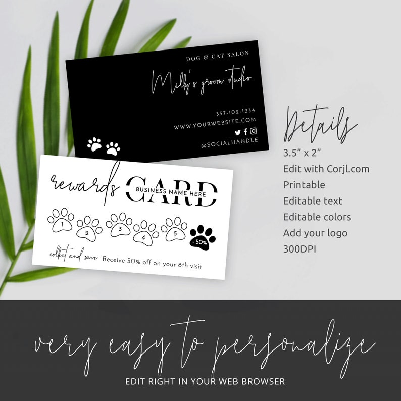 Dog Groomer Loyalty Card Template Editable Pet Salon Rewards - Etsy