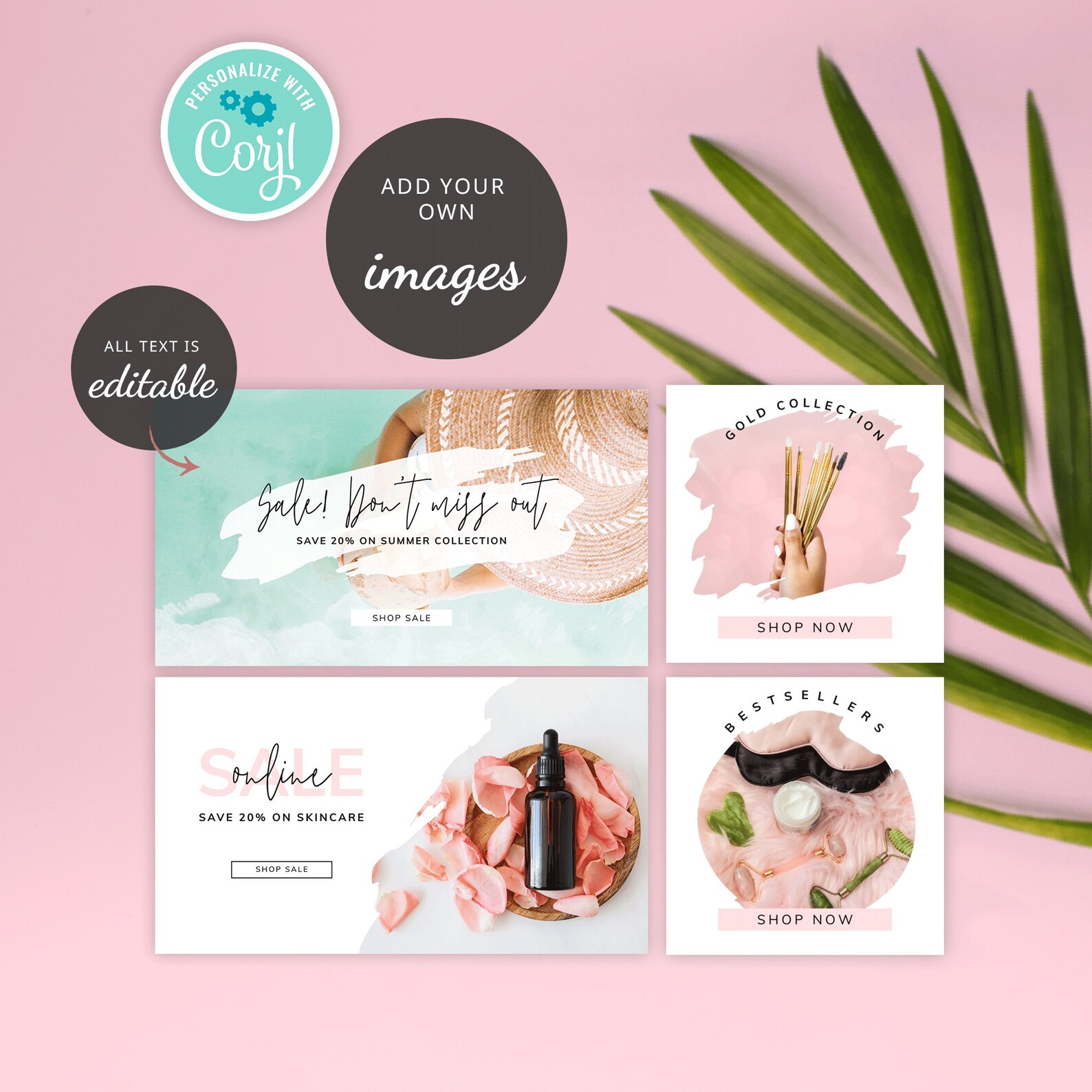 Editable Website Banners, Feminine Web Banner Branding Kit, Beauty ...