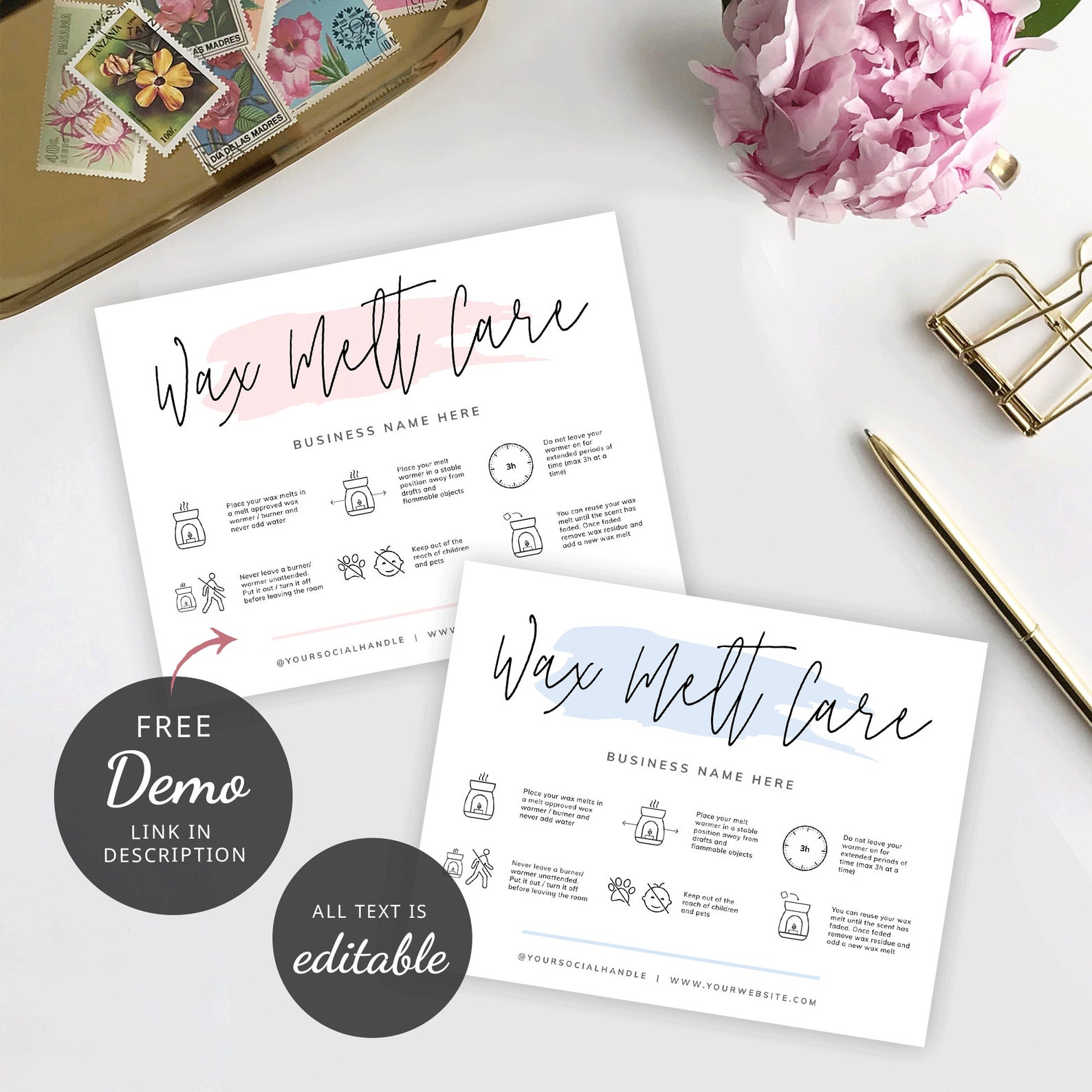 Wax Melts Care Card Template, Editable Wax Melts Care Instructions ...